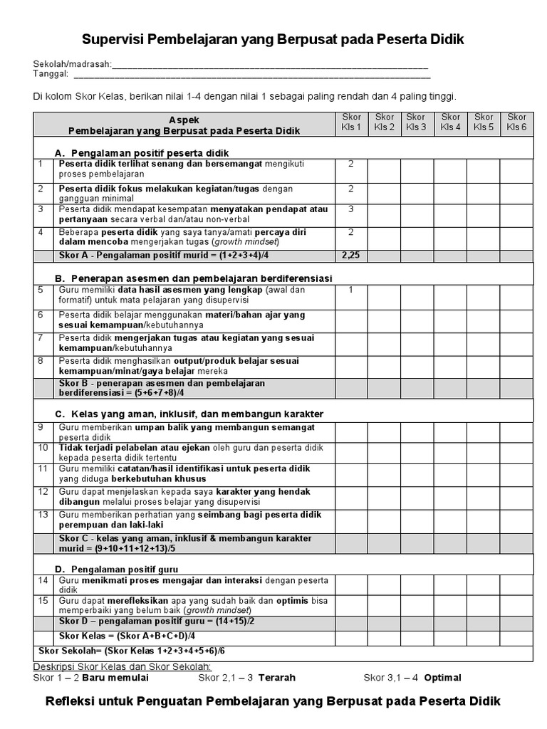 Instrumen Supervisi Pembelajaran Berpusat Pada Siswa | PDF | Karier & Perkembangan