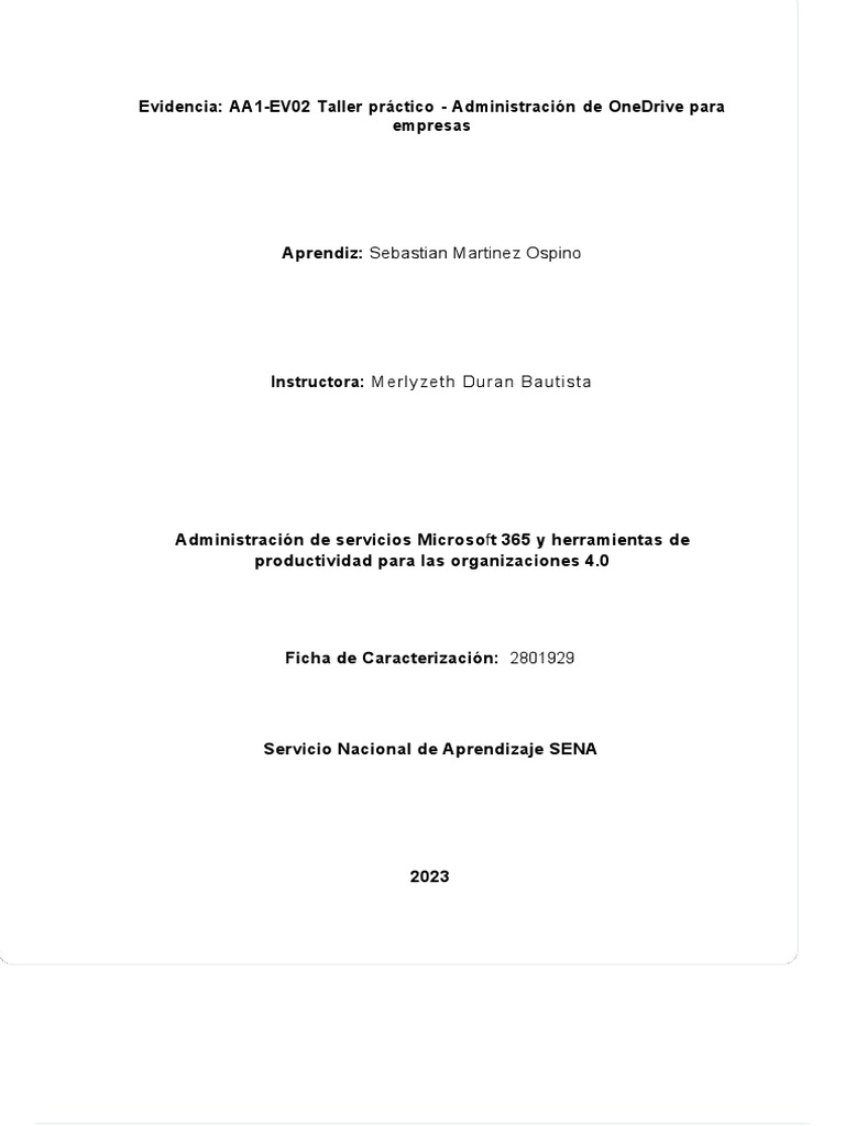 Taller Práctico - Administración de OneDrive para Empresas. AA1-EV02 | PDF