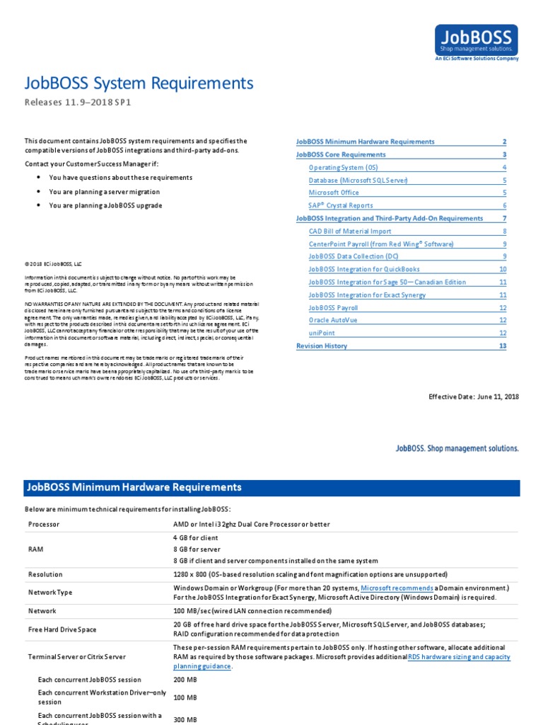 System Requirements 11 9 2018 Sp1 As Of 6 25 2018 Pdf Quick Books