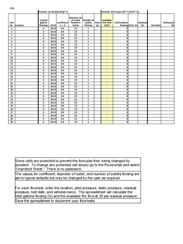 Fire Flow Test Calculator | PDF | Spreadsheet | Fire Engine