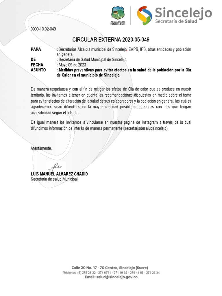 2023-049 Circular Externa Ola de Calor | PDF