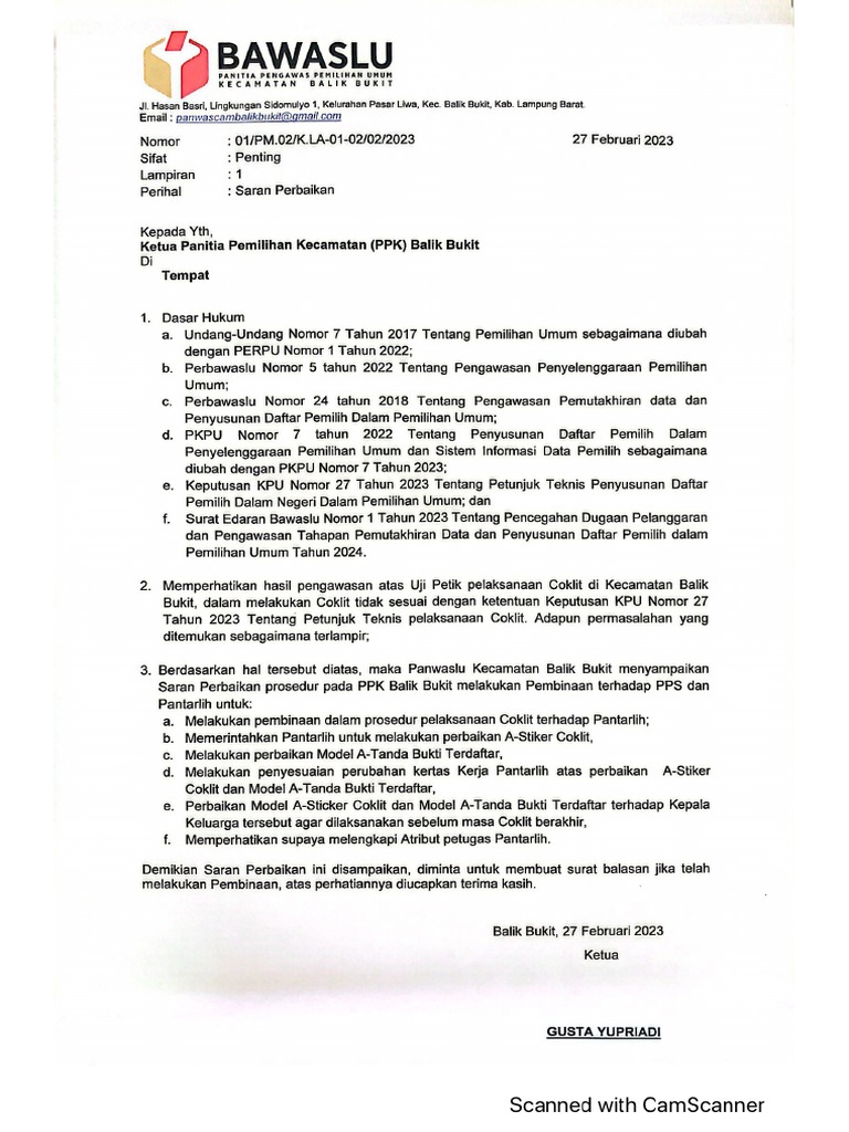 Saran Perbaikan Balik Bukit 01 | PDF