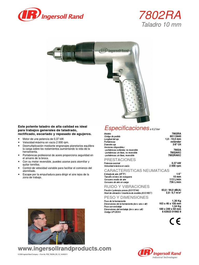 Taladro de 10 MM Ingersoll Rand 7802RA | PDF | Perforar | Máquinas