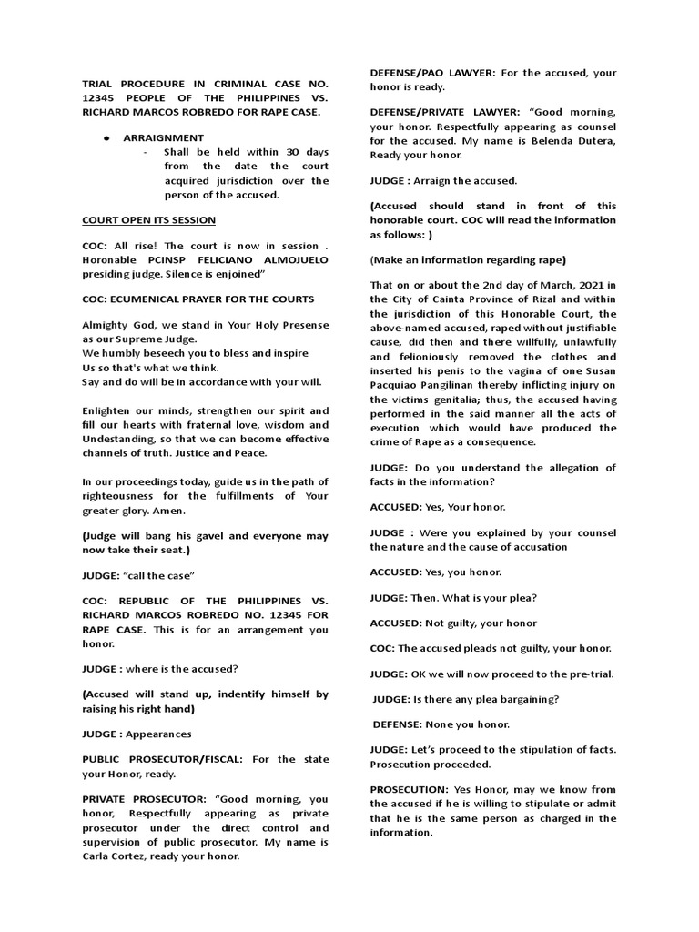 Mock Trial Script | PDF | Plea | Witness