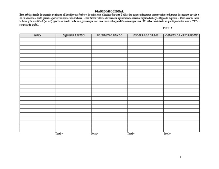 Diario Miccional | PDF