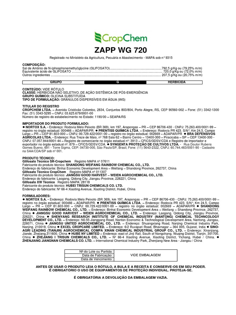 Bula ZAPP WG 720 | PDF | Agricultura