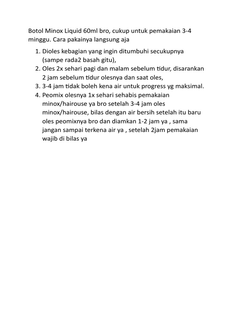 Panduan Pemakaian Minox Liquid 60ml | PDF | Pengembangan Diri