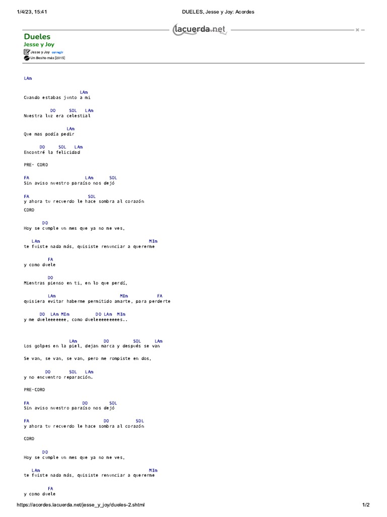 DUELES, Jesse y Joy - Acordes | PDF