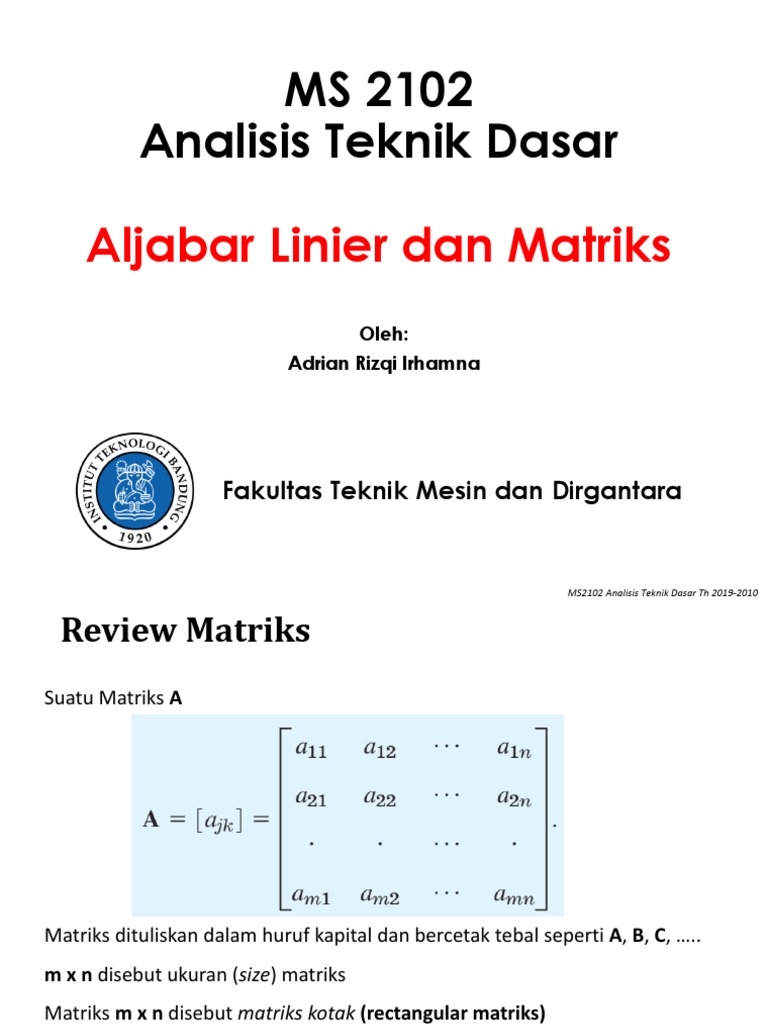 MS2102 Aljabar Linier Dan Matriks | PDF