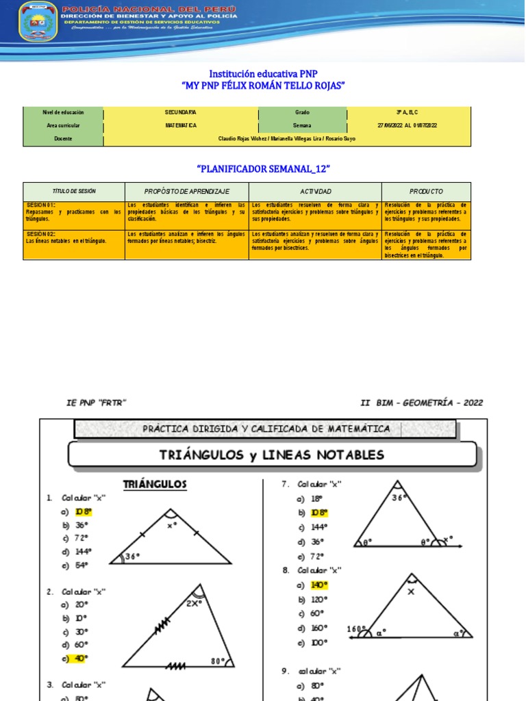 Planificador 12 - Mat 3ro | PDF | Triángulo | Objetos geométricos
