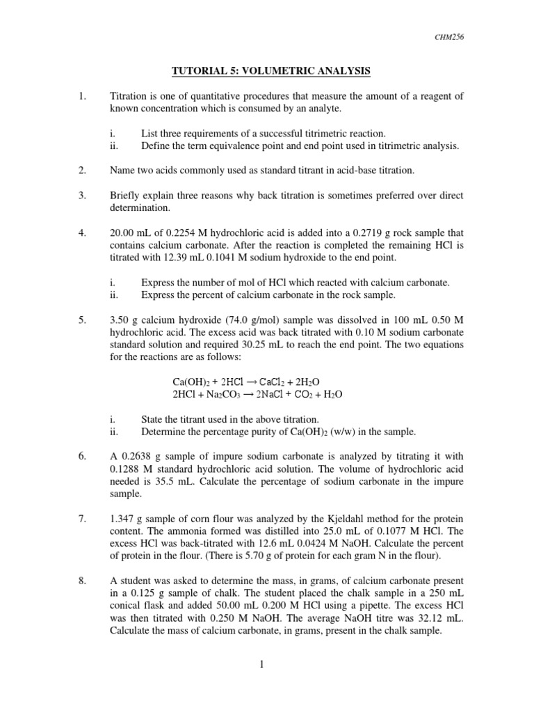 TUTORIAL CHAPTER 5-Volumetric Analysis 2017 | PDF | Titration | Chemistry