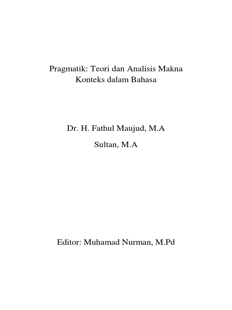 Pragmatik Teori Dan Analisis Makna Konteks Dalam Bahasa | PDF