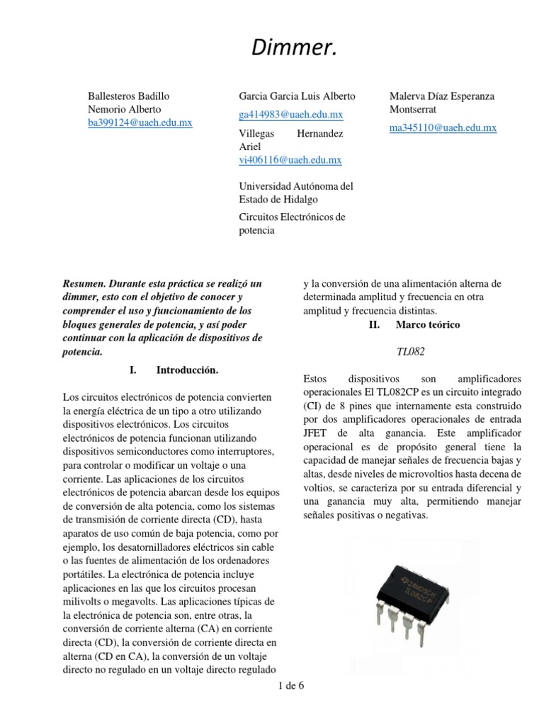 Dimmer Examen | PDF | Electrónica | Generador eléctrico