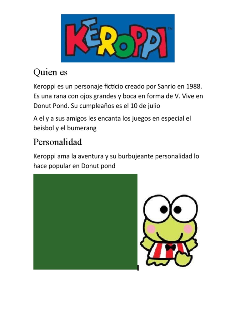 Keroppi: Historia y Personalidad | PDF
