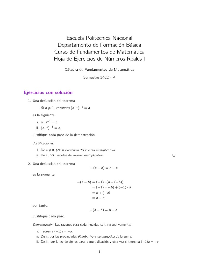 Ejercicios de Números Reales I | PDF | Prueba matemática | Axioma