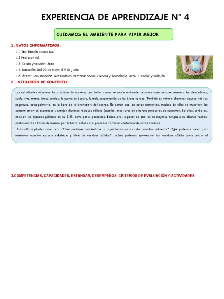 3ro EXPERIENCIA DE APRENDIZAJE #4 | PDF | Aprendizaje | Evaluación