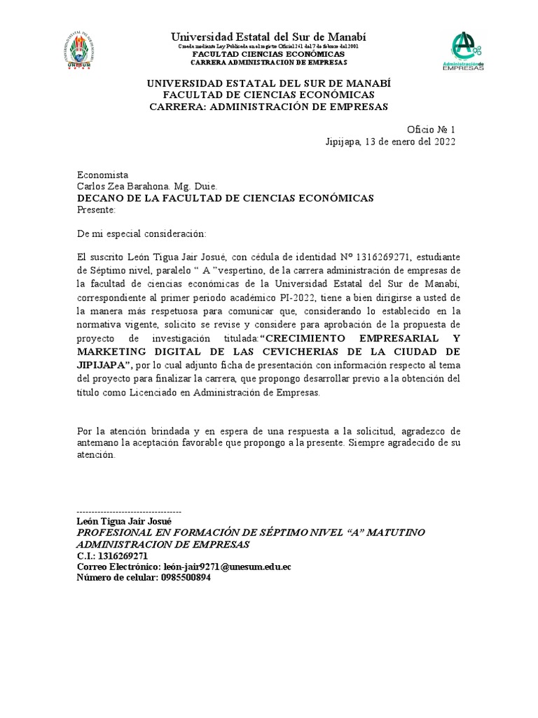 4 Oficio y Ficha (Ejemplo) | PDF | Iniciativa empresarial | Crecimiento ...