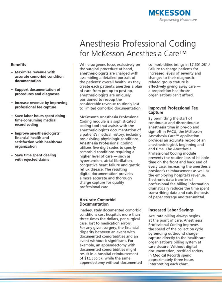 Anesthesia Professional Coding For McKesson Anesthesia Care™ | PDF ...