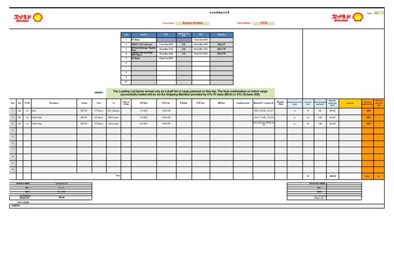 Loading List Brupars Pertama 14730 | PDF | Freight Transport | Shipping