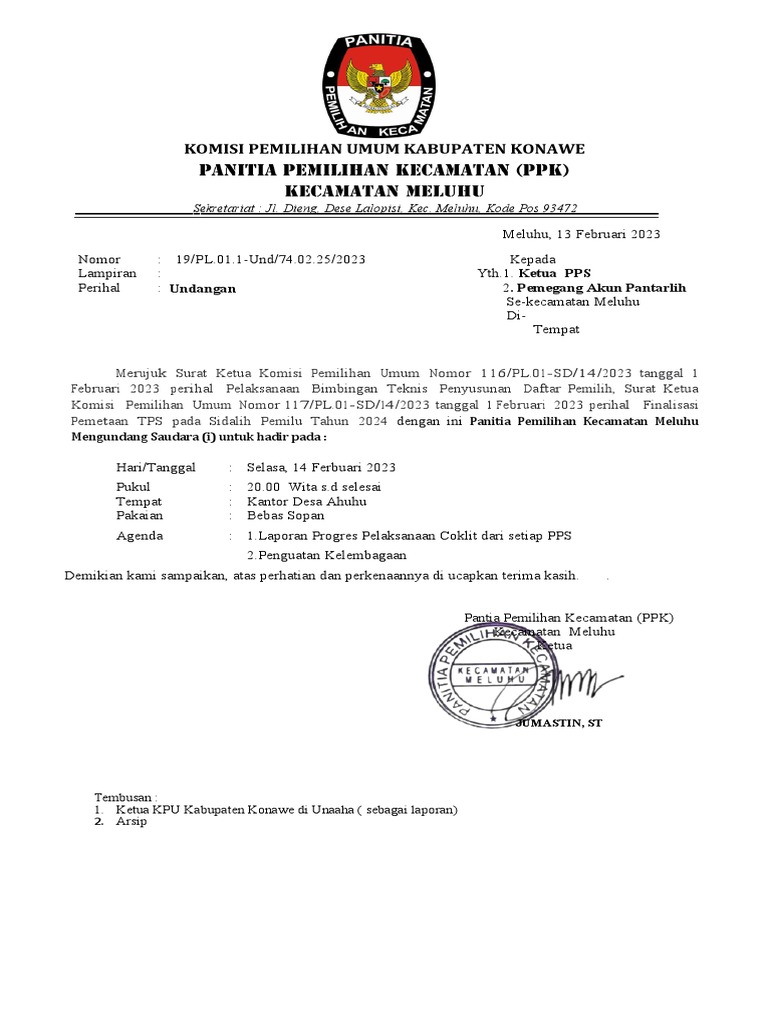 Undangan Bimtek Penyusunan Daftar Pemilu 2024 | PDF