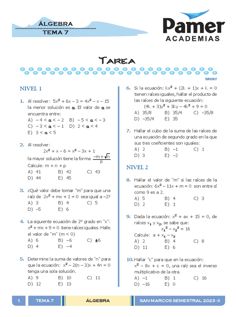 X - Sem7 - Ecuaciones de 2do Grado | Descargar gratis PDF | Ecuaciones | Matemáticas
