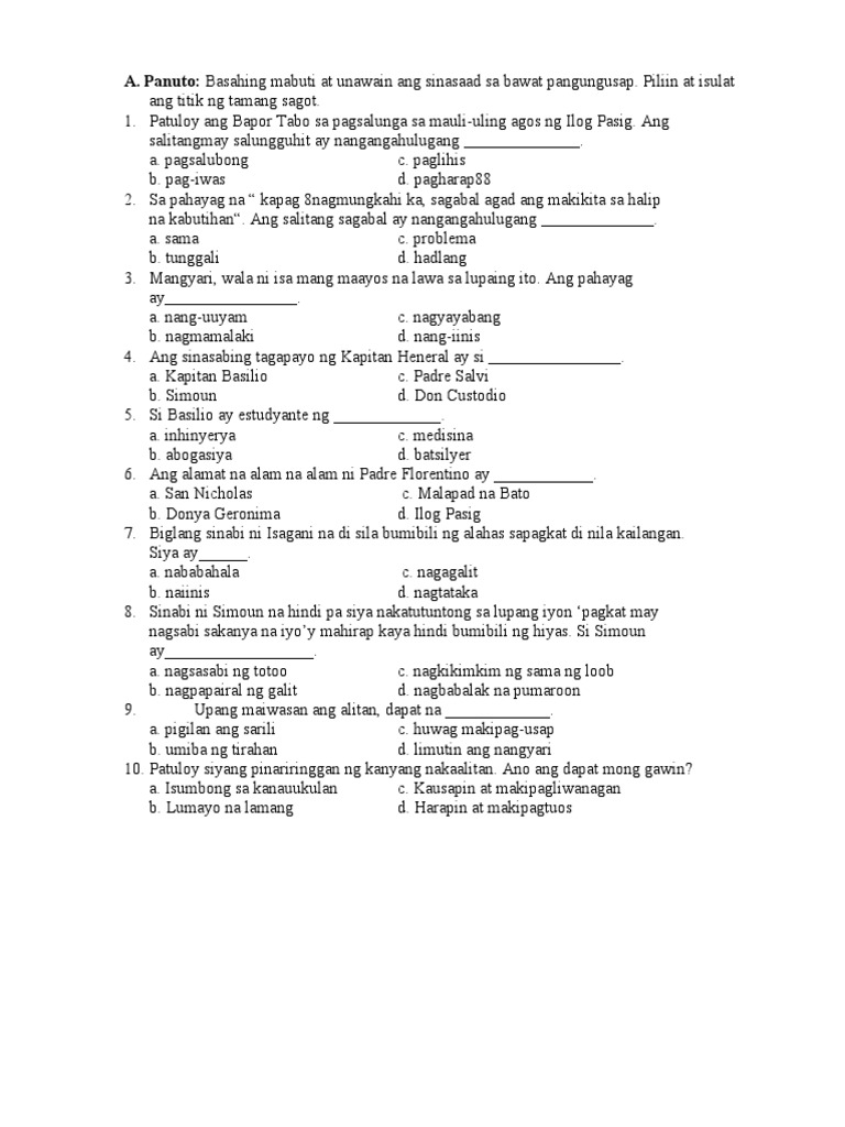 Pagsusulit para Sa Kabanata 1 3 El Fili 1pdf | PDF Pagsusulit para Sa Kabanata 1 3 El Fili 1pdf | PDF
