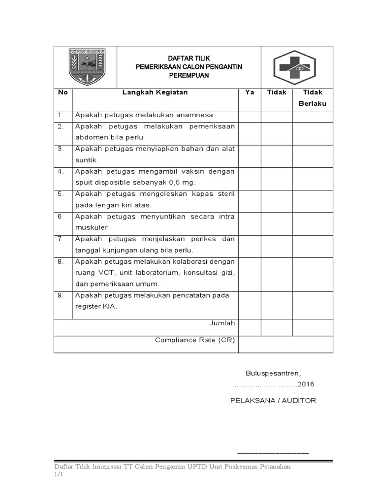 Daftar Tilik Imunisasi Calon Pengantin | PDF | Kesehatan Holistik