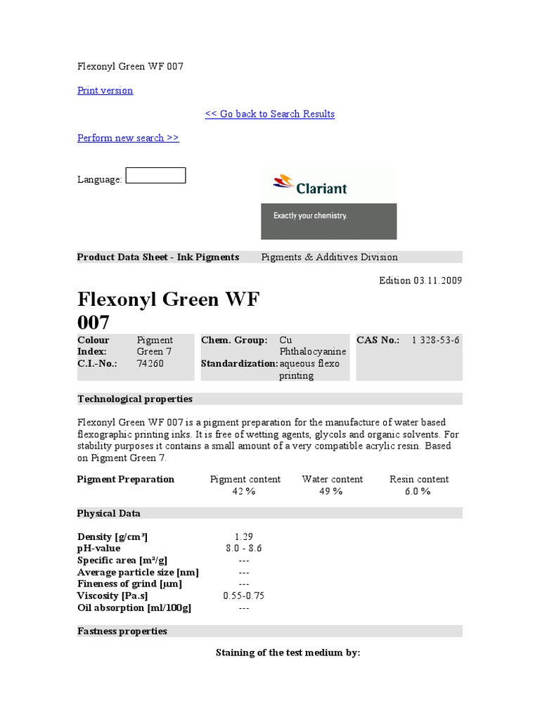 Flexonyl Green WF 007 | PDF | Ink | Ethanol