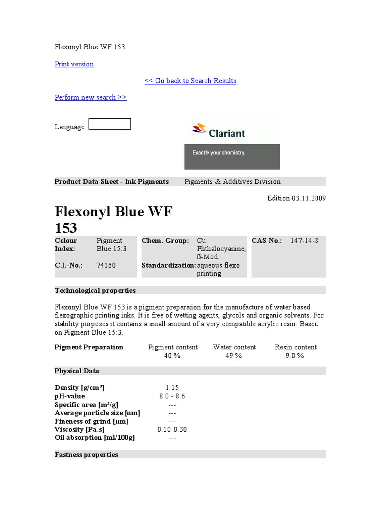 Flexonyl Blue WF 153 | PDF | Pigment | Ink