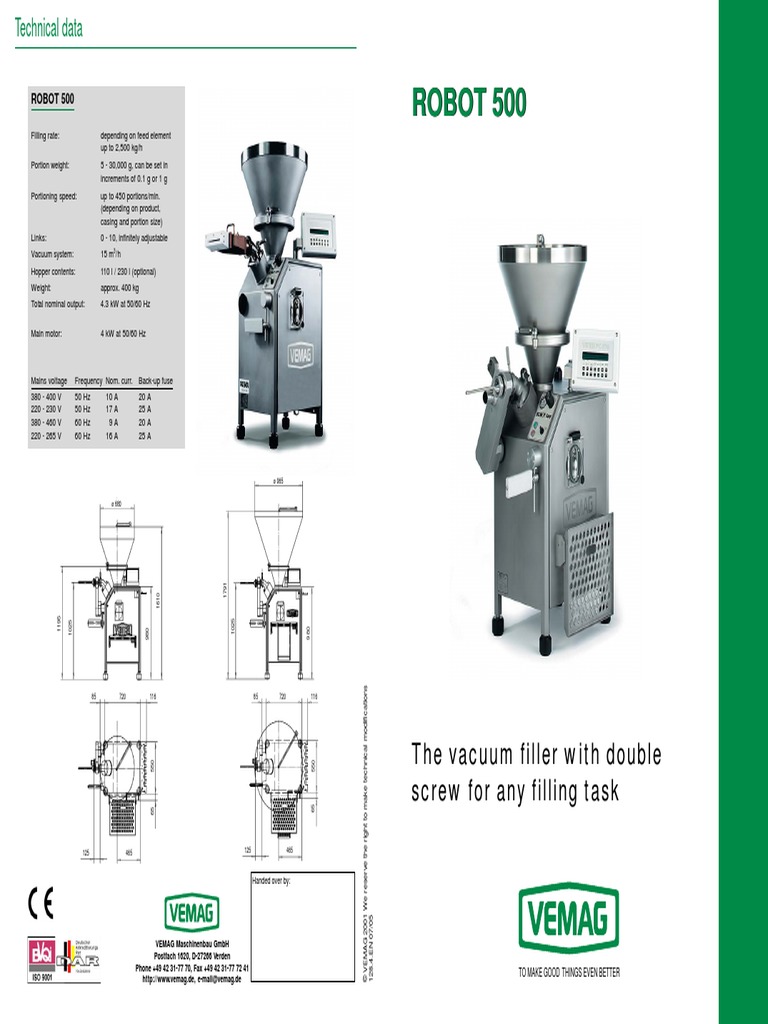 Vemag Robot 500 Spec Sheet | PDF | Physical Sciences | Manufactured Goods