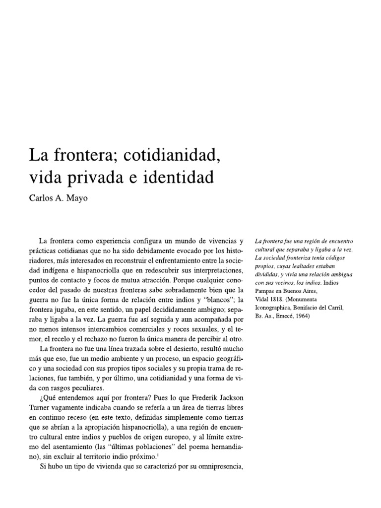 MAYO, C. La Frontera Cotidianidad, Vida Privada e Identidad | PDF
