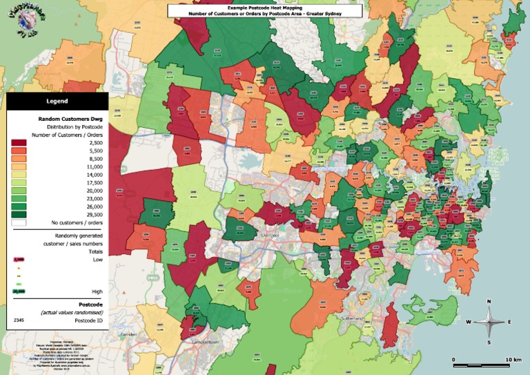 Random Customers by Postcode Sydney A4 Map | PDF