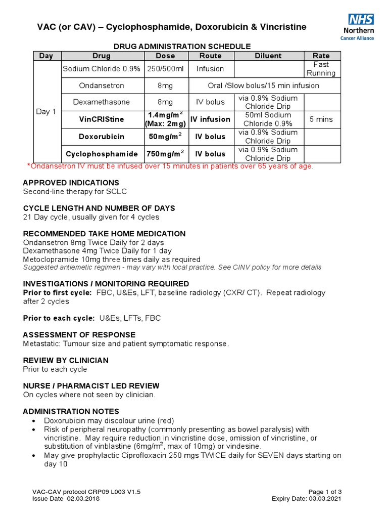 VAC CAV Protocol CRP09 L003 V1.5 | PDF | Intravenous Therapy | Drugs