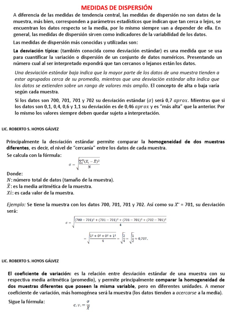 Medidas de Dispersión | PDF | Desviación Estándar | Dispersión estadística