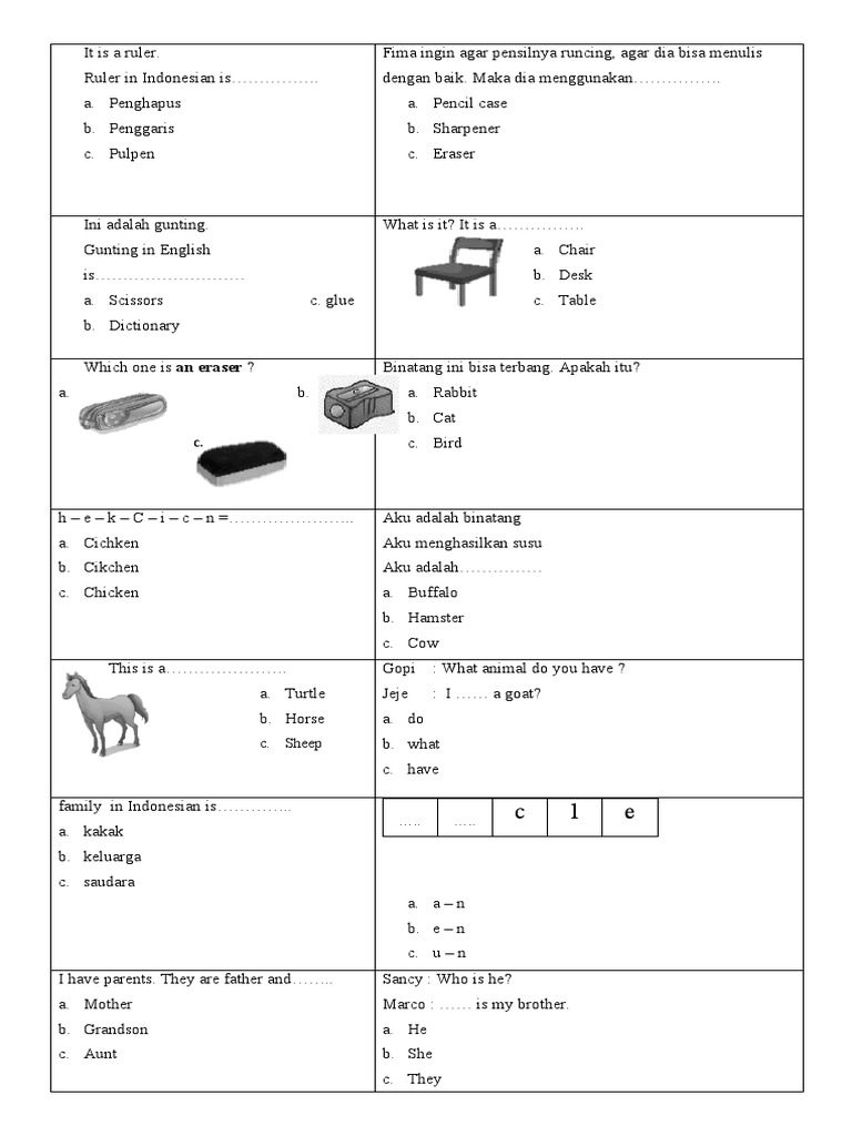 Quizz Card of Family, Animal, and Things at School | PDF