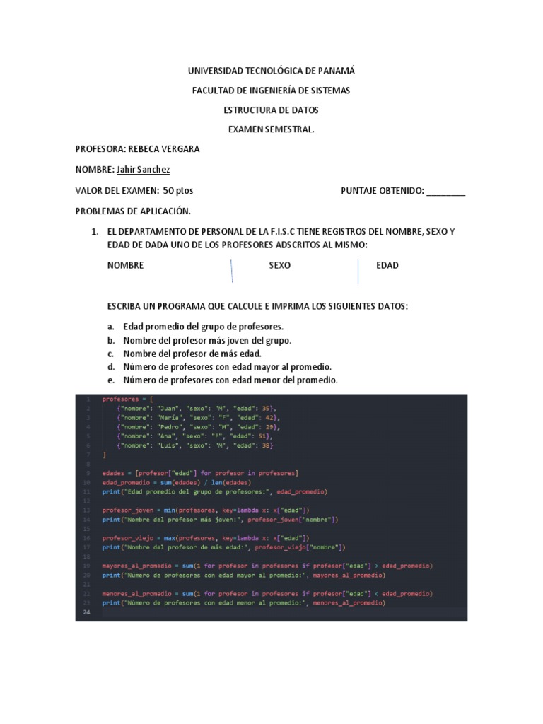 Examen Semestral Estructura de Datos 2023 JahirSanchez | PDF | Informática