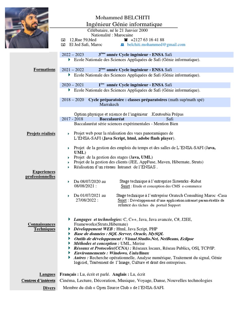 CV Mohammed Belchiti | Download Free PDF | Java (Langage de ...