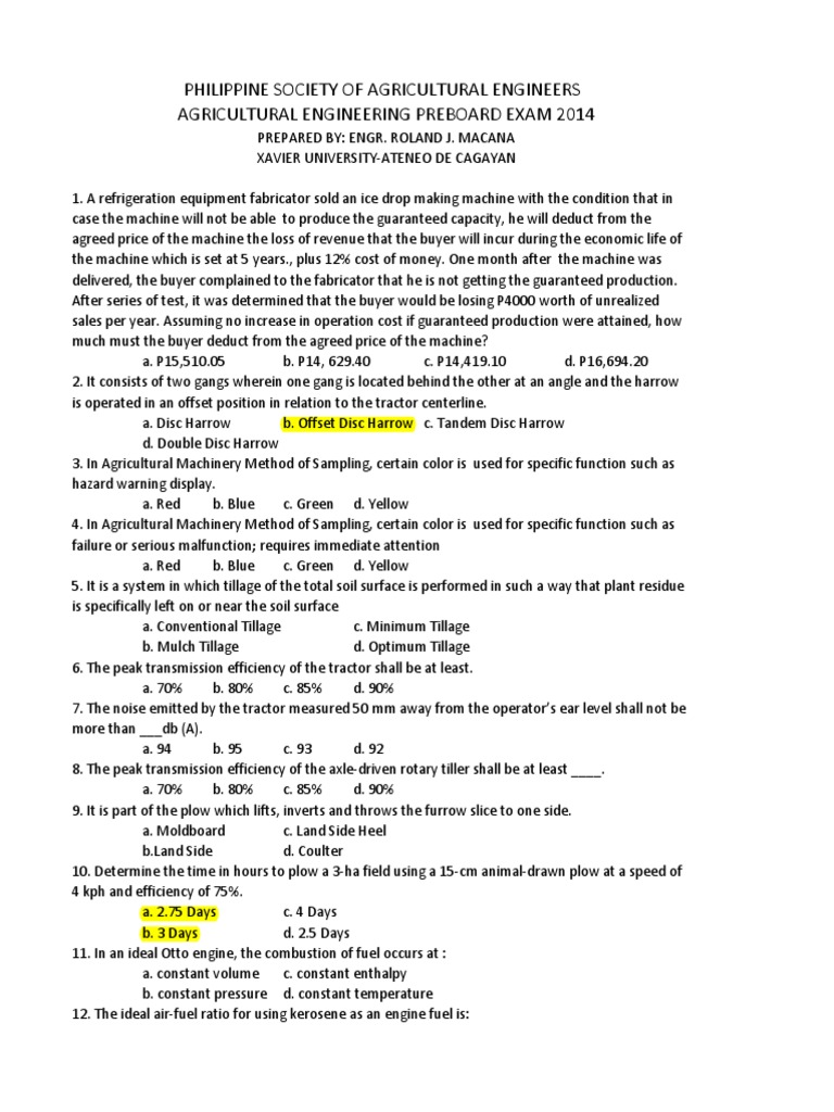 Mechanization Exam 1 Questionaire With Answers | PDF | Internal Combustion Engine | Machines