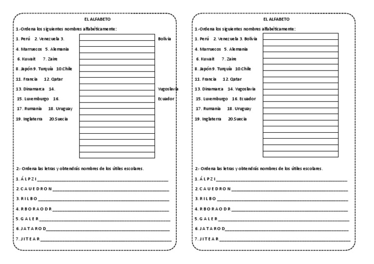 Actividades de Orden Alfabético y Útiles | PDF