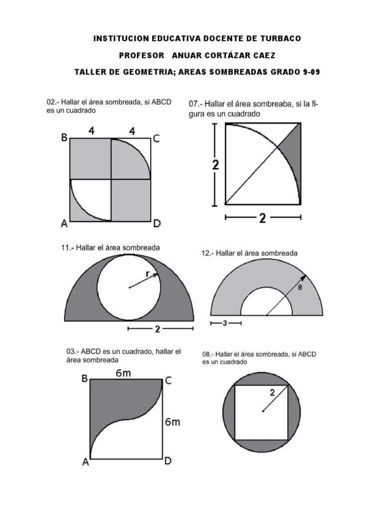TALLER DE GEOMETRIA AREAS SOMBREADAS | PDF