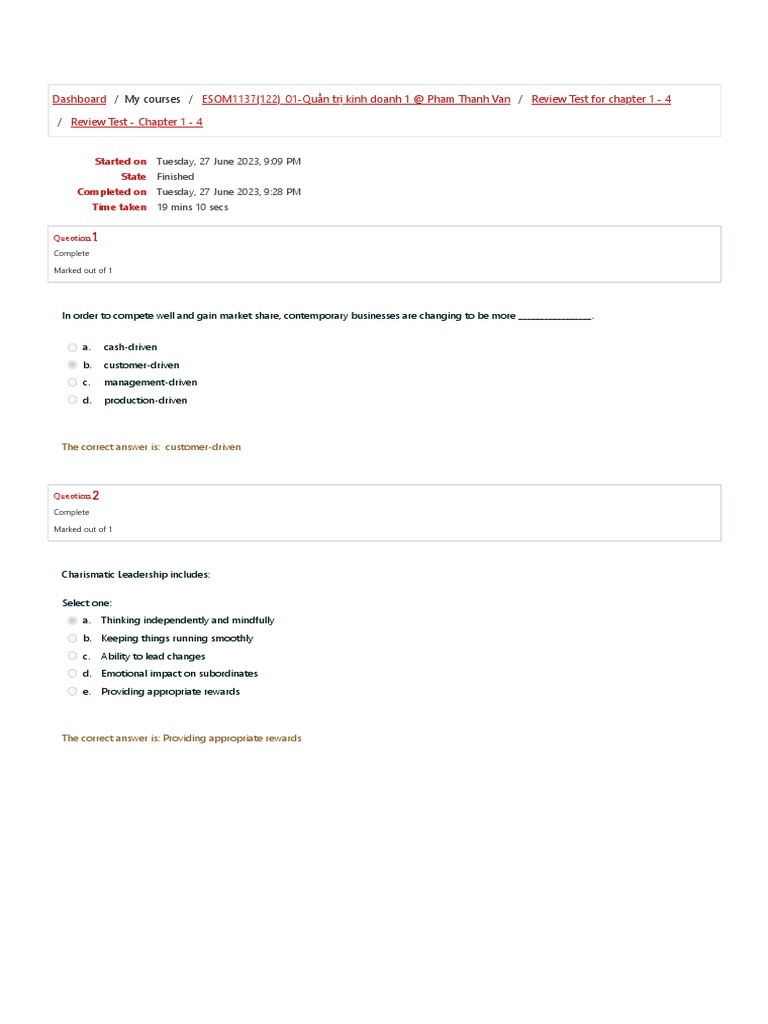 Review Test - Chapter 1 - 4 - Attempt Review | PDF | Corporate Social ...