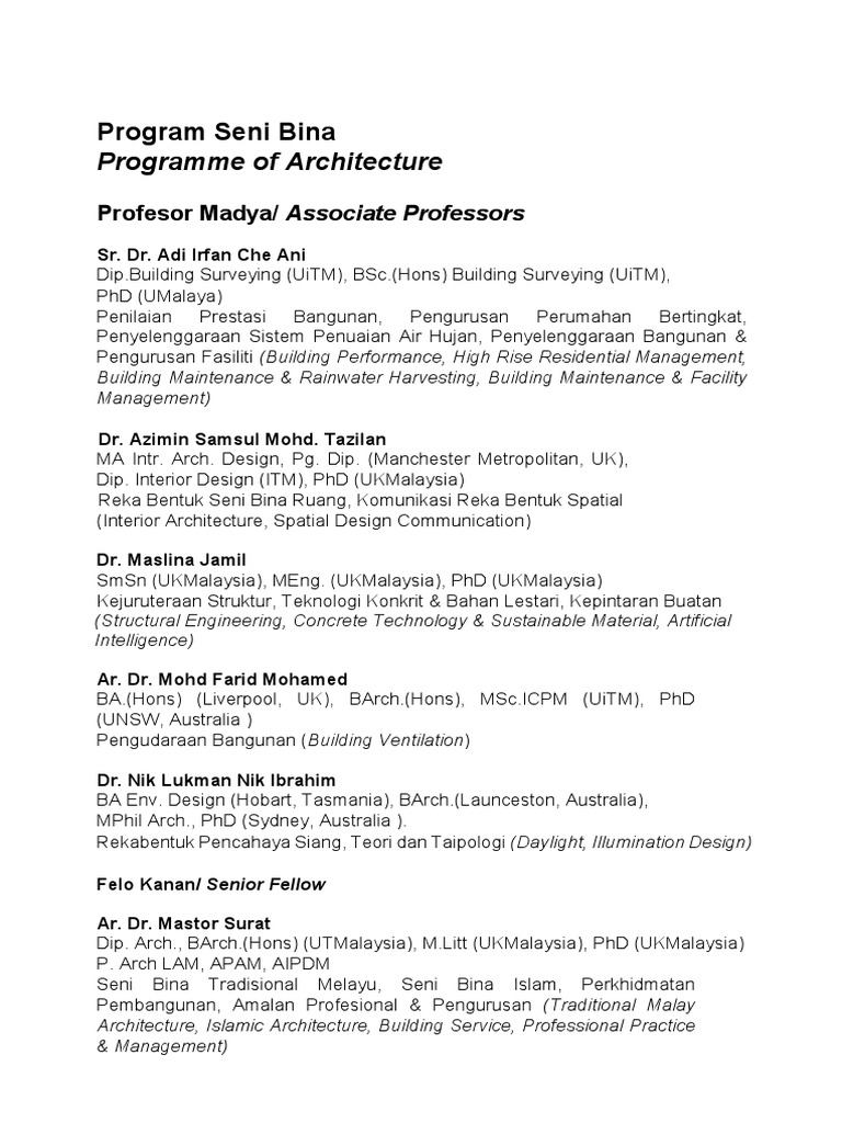 Program Sains Seni Bina 2020-2021 L | PDF