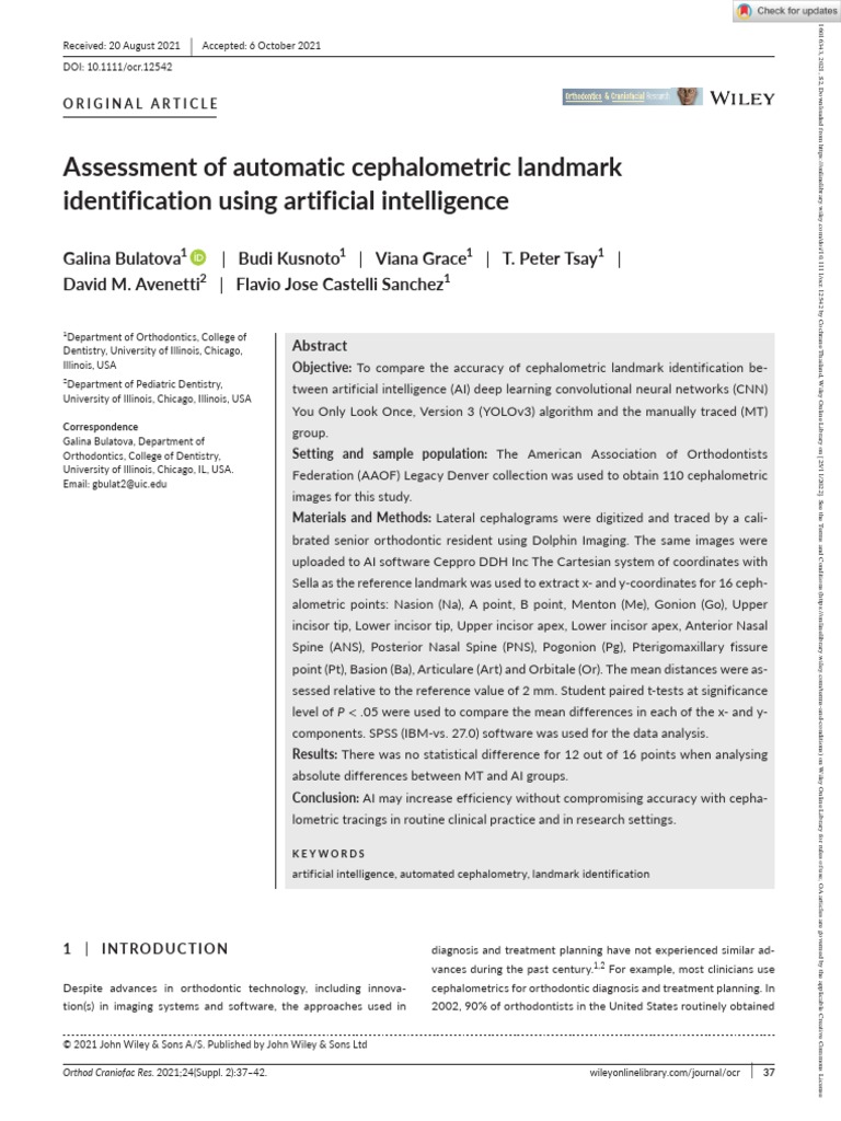 Orthod Craniofacial Res - 2021 - Bulatova - Assessment of Automatic Cephalometric Landmark ...