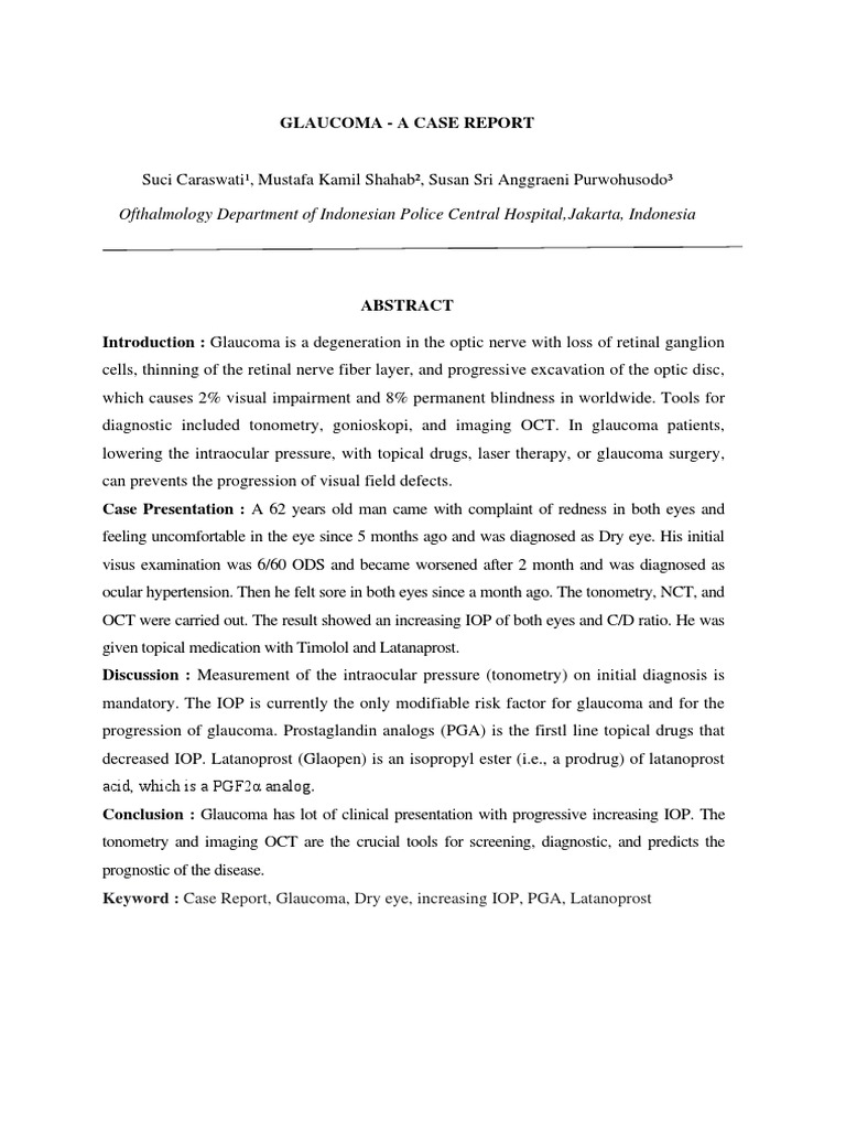 Glaucoma Case Report | PDF | Glaucoma | Visual Impairment