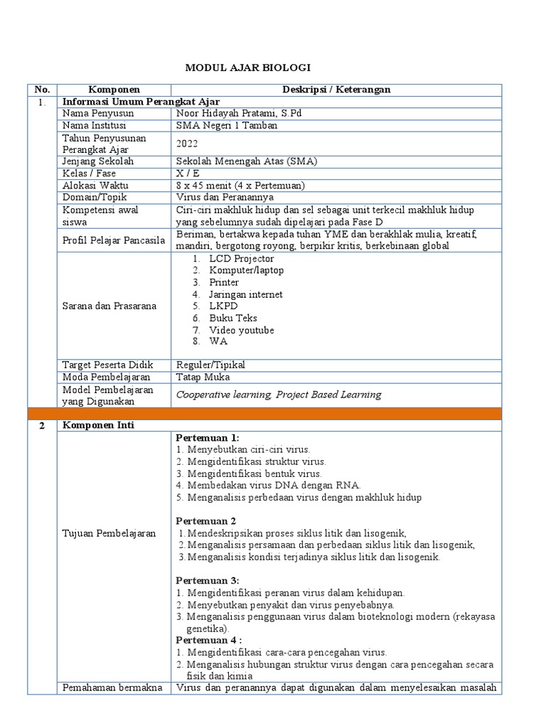 Modul Ajar Virus | PDF