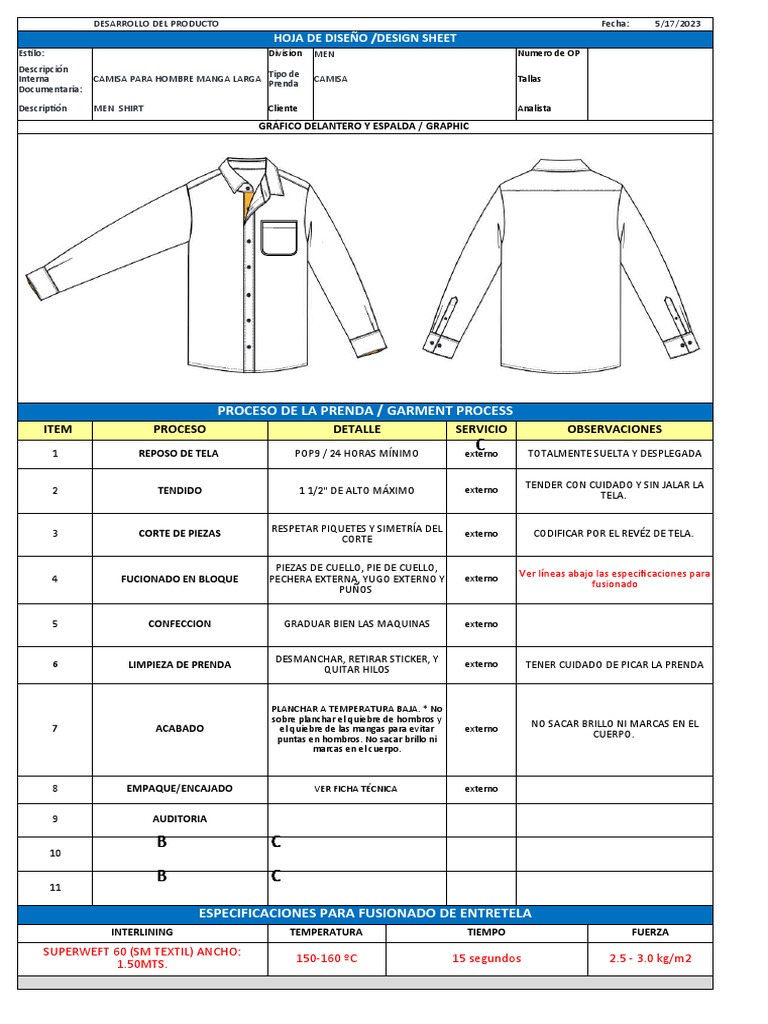 Formato FT Camisa | PDF | Ropa | Camisa