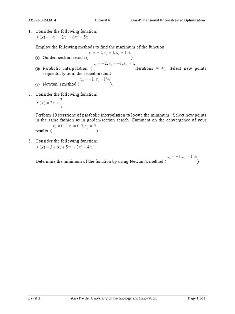 T4 - One-Dimensional Unconstrained Optimization | PDF
