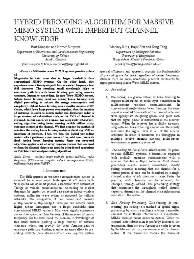 Low Complexity Hybrid Precoding for MIMO | PDF | Orthogonal Frequency ...