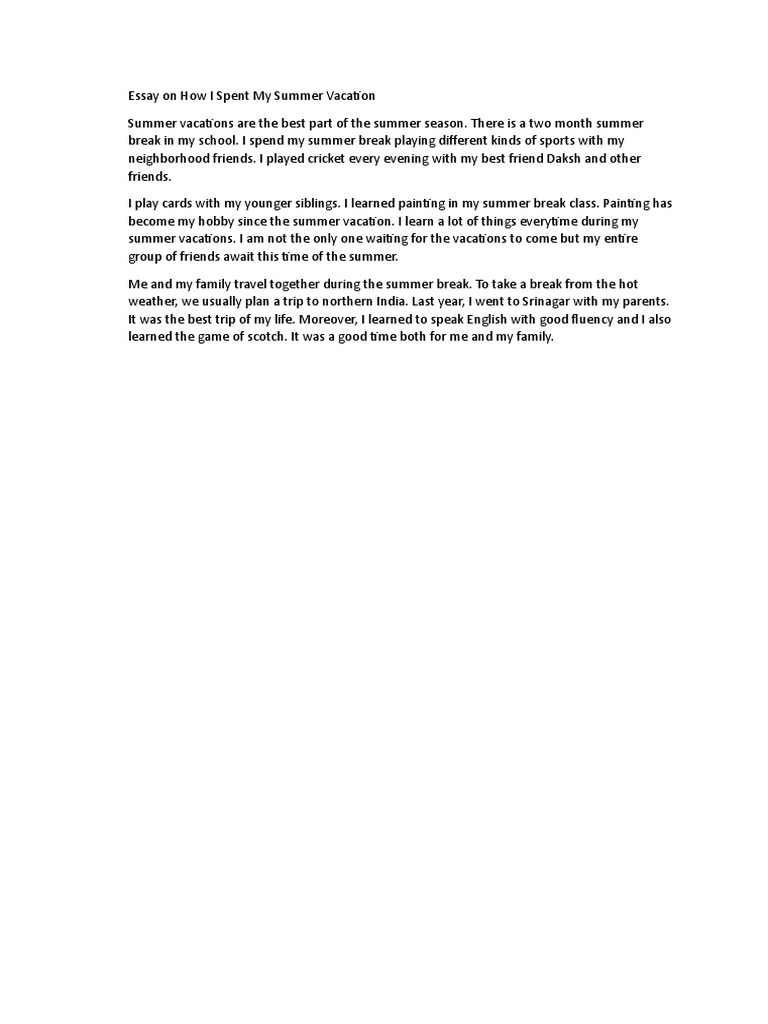 Essay On How I Spent My Summer Vacation | PDF