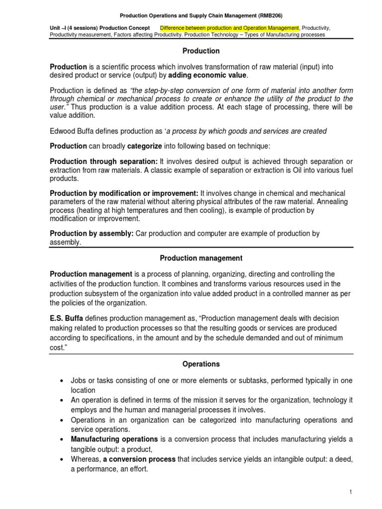 Production Operation ManagemenT (ALL 5 UNITS) | PDF | Six Sigma ...
